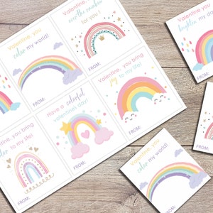Printable Rainbow Valentine Cards, Rainbow Valentines Day Cards, Kids ...