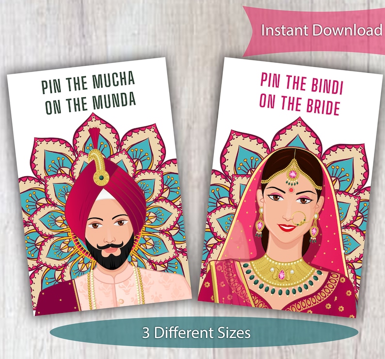 Pin the Bindi on the Bride Pin the Musha on the Munda, Blind Fold Game ...