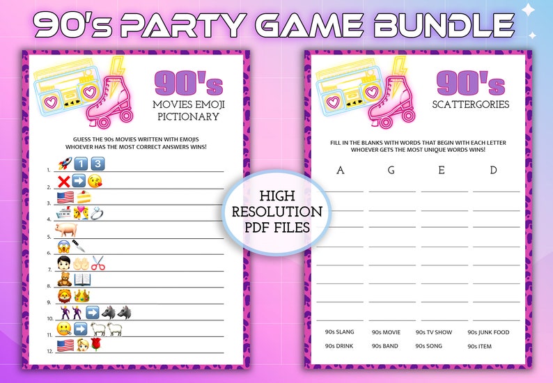 90s Party Games Bundle, 90s Party, 1990 Trivia, 1990s Activities, - Etsy