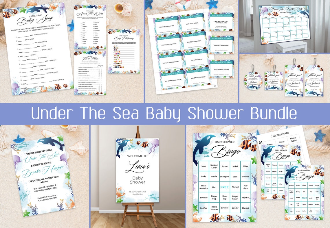 Under the Sea Baby Shower Bundle, Ocean Baby Shower Games Bundle ...