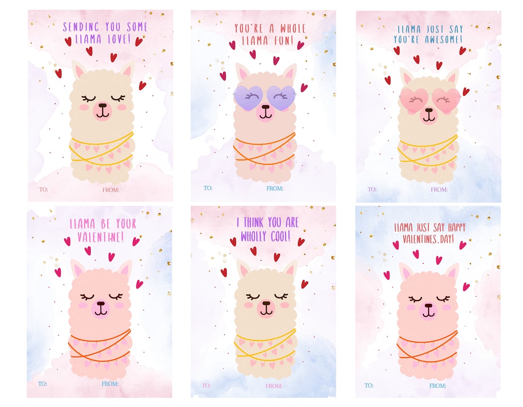 Printable Llama Valentine Cards, Llama Valentines Day Cards, Kids ...