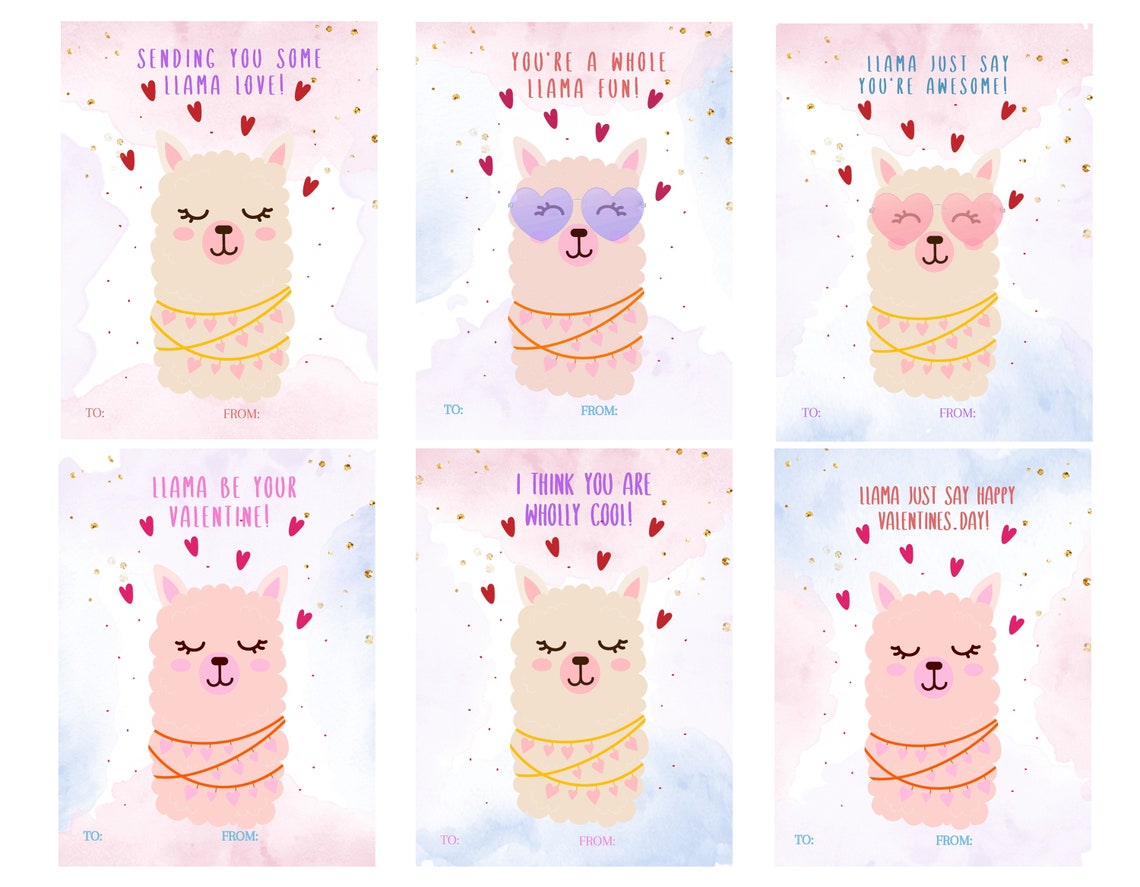 Printable Llama Valentine Cards, Llama Valentines Day Cards, Kids ...
