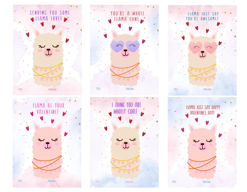 Printable Llama Valentine Cards, Llama Valentines Day Cards, Kids ...