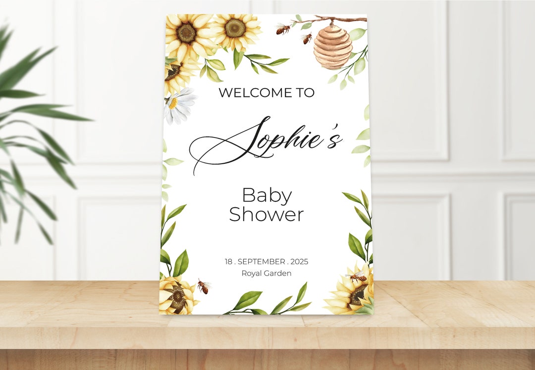 Welcome Baby Sign, Editable Busy Bee Flower Theme, Baby Shower Welcome ...