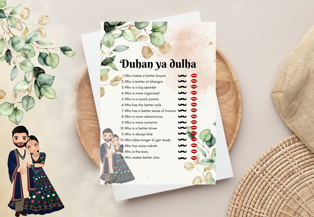 Desi Bridal Shower Games, Bollywood Bridal Shower Game, Dulha Ya Duhan ...