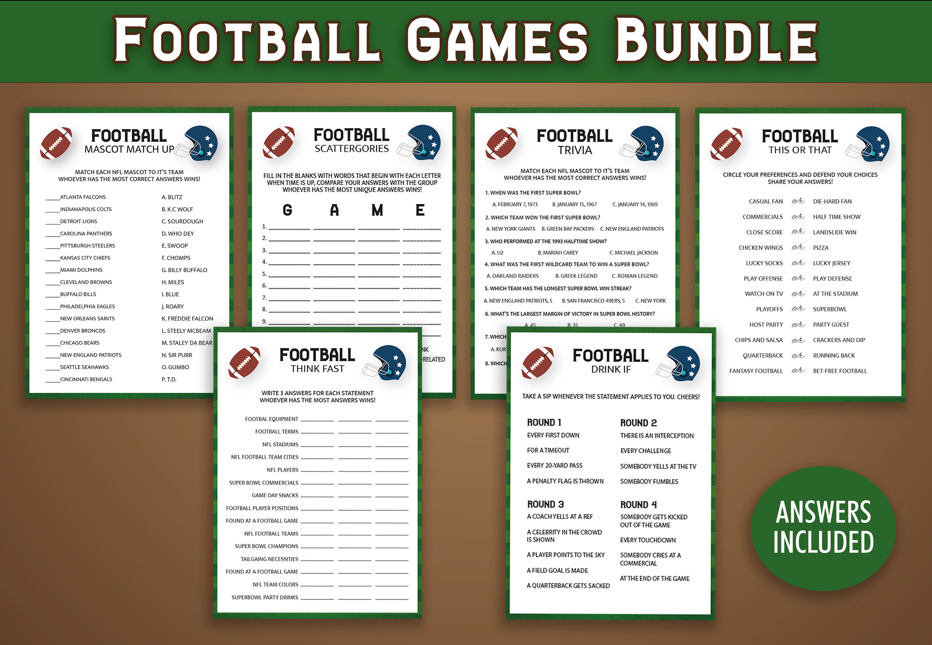 12 Football Games Bundle, Printable, Numbered Squares, Football Grid ...