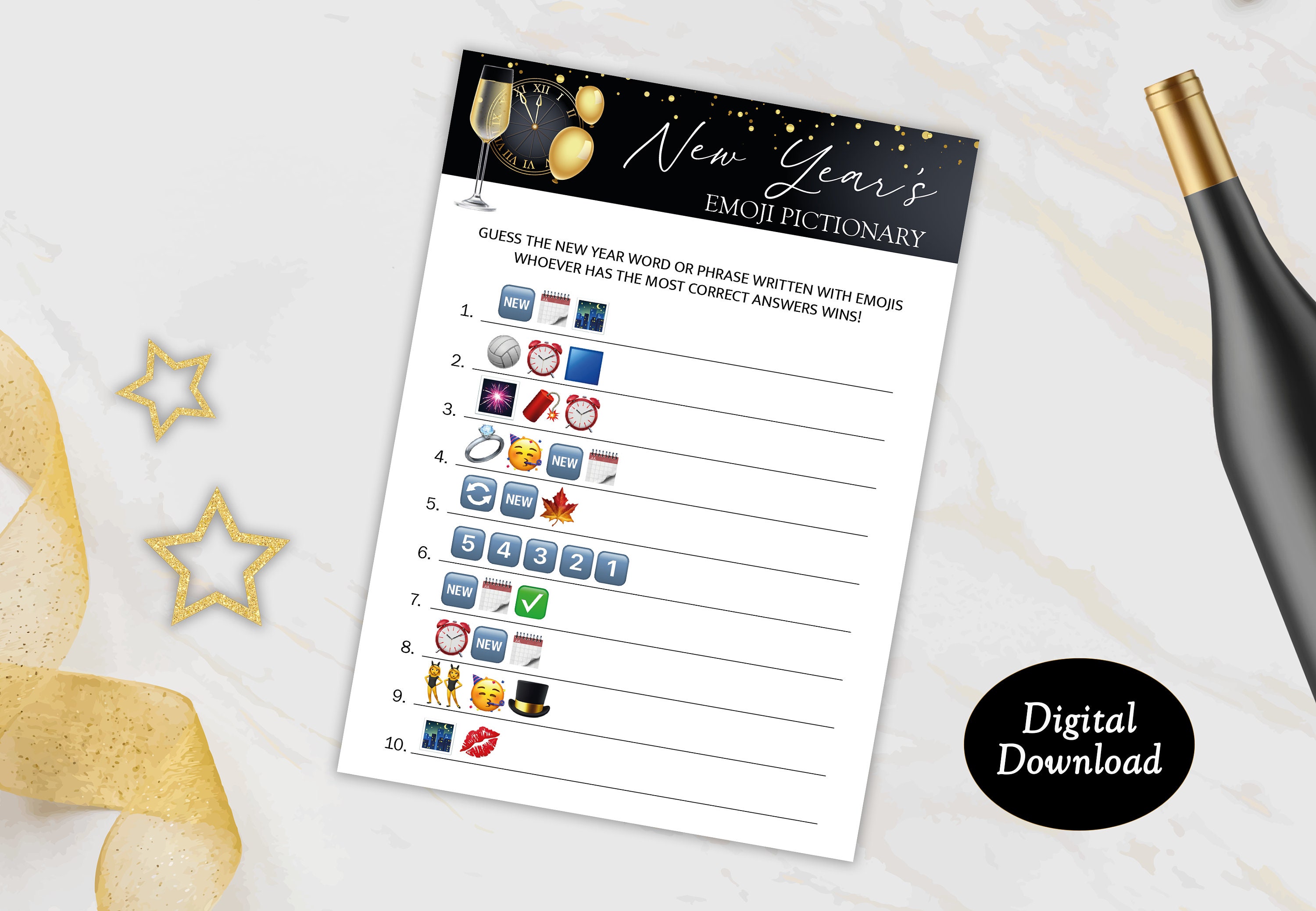 New Years Emoji Pictionary Game, Family GAMES, Holiday Games, New Years ...