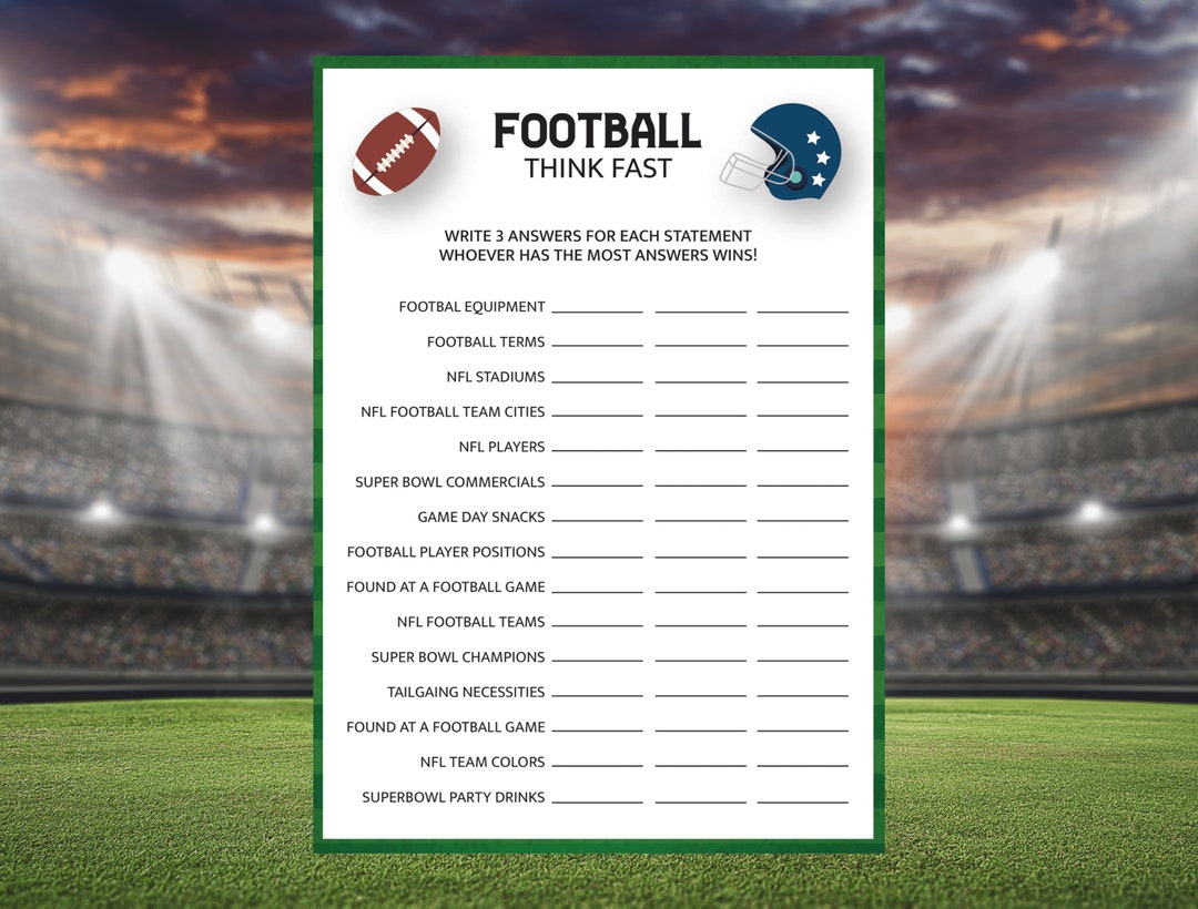 Football Think Fast, Printable Football Games,football Game,the Big ...