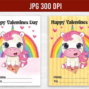 Printable Unicorn Valentine Cards, Valentines Day Cards, Kids Rainbow ...