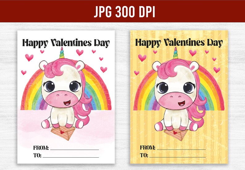 Printable Unicorn Valentine Cards, Valentines Day Cards, Kids Rainbow ...