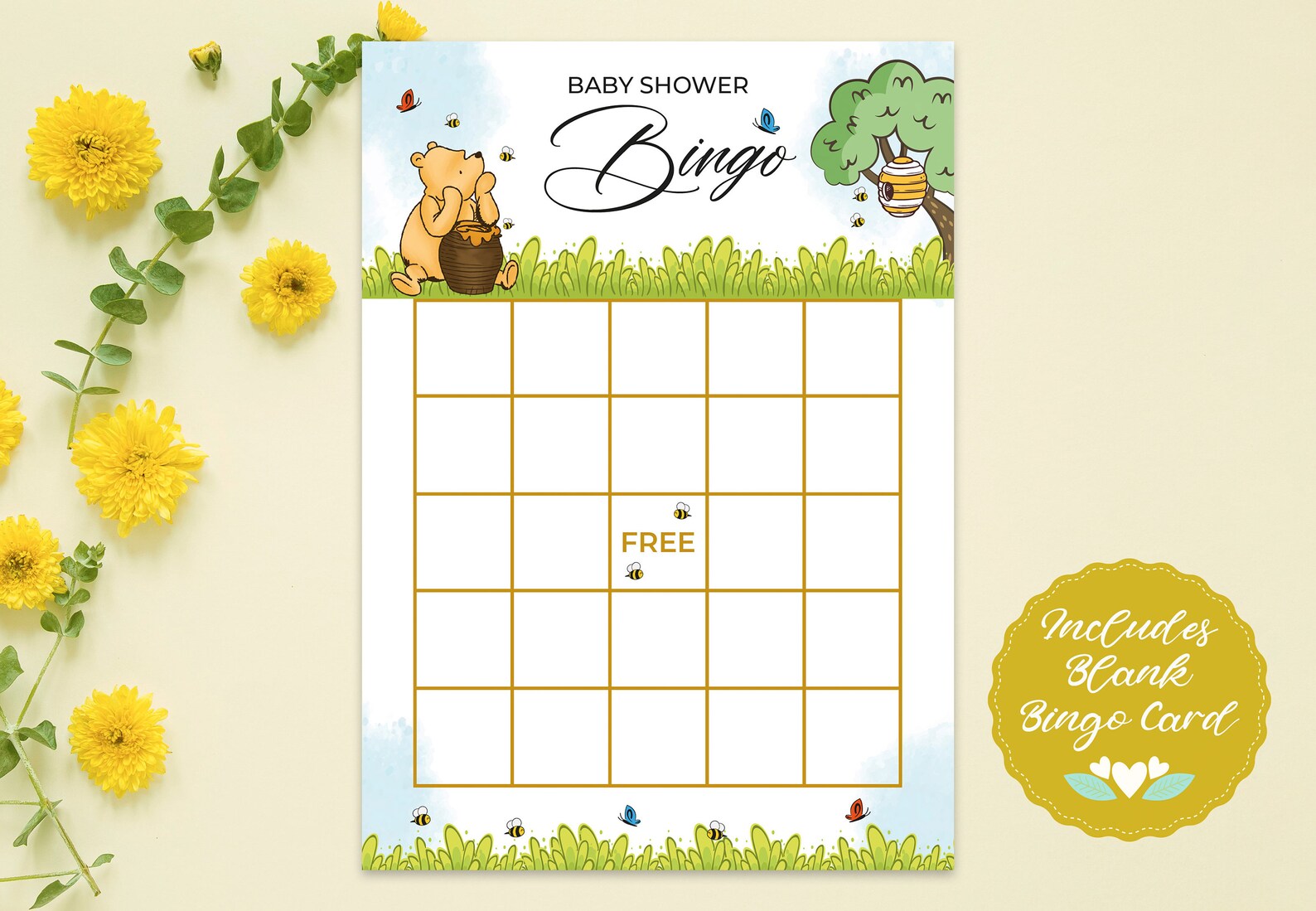 Baby Bingo Cards, Honey Loving Bear Baby Shower Bingo Set, 30 Pre ...
