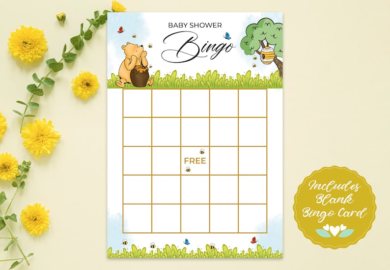 Baby Bingo Cards, Honey Loving Bear Baby Shower Bingo Set, 30 Pre ...