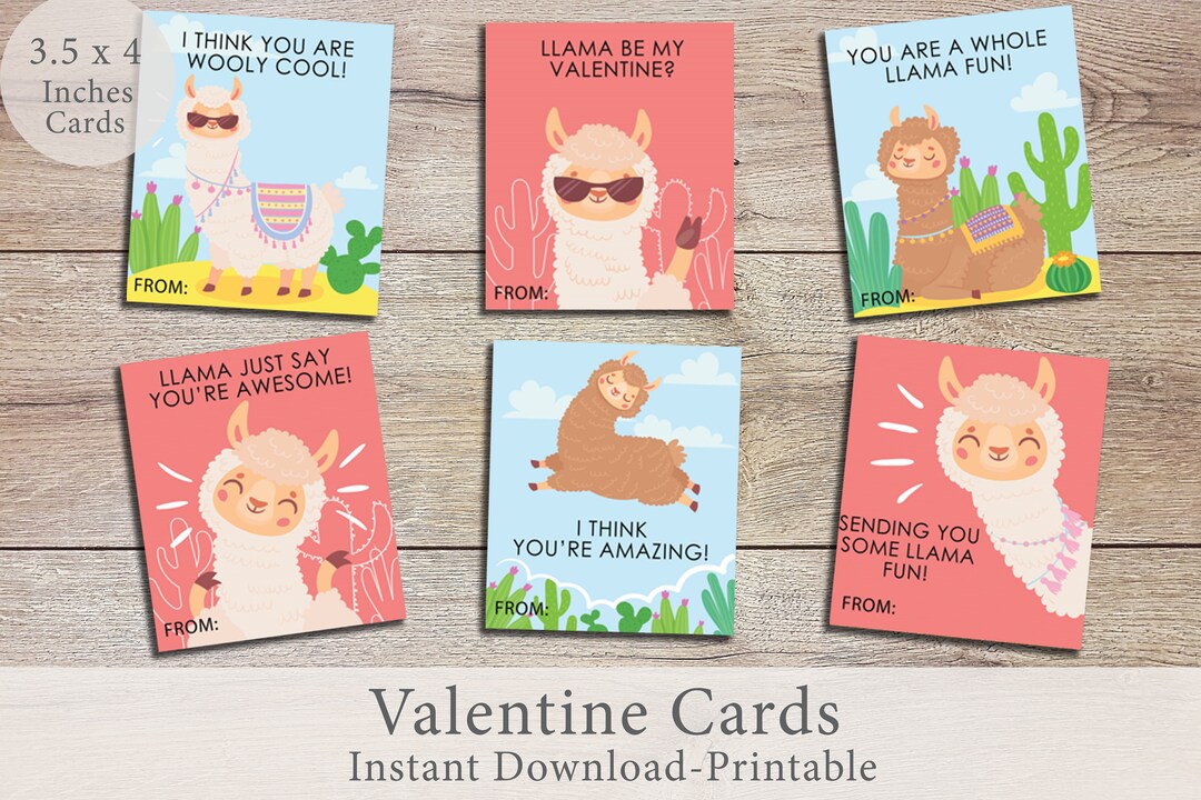 Printable Llama Valentine Cards, Llama Valentines Day Cards, Kids ...