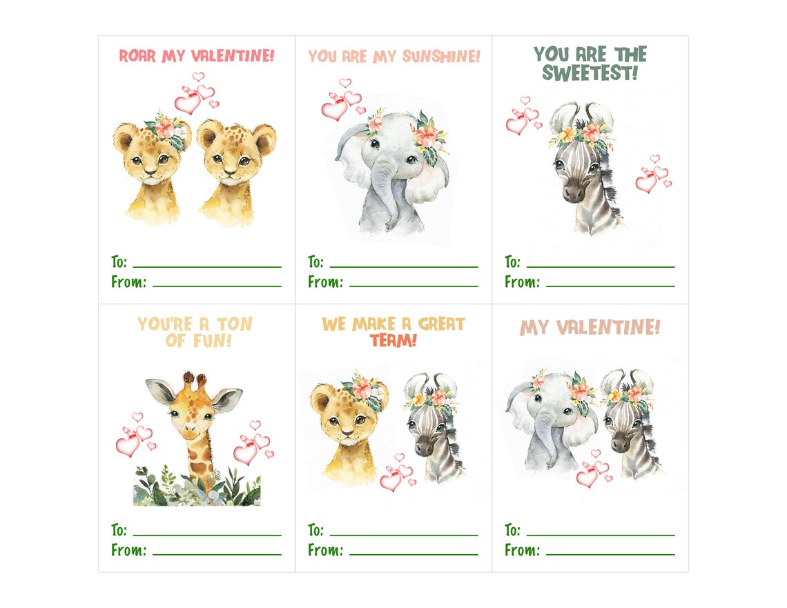 Printable Boho Safari Valentine Cards, Safari Day Cards Kids, Printable ...