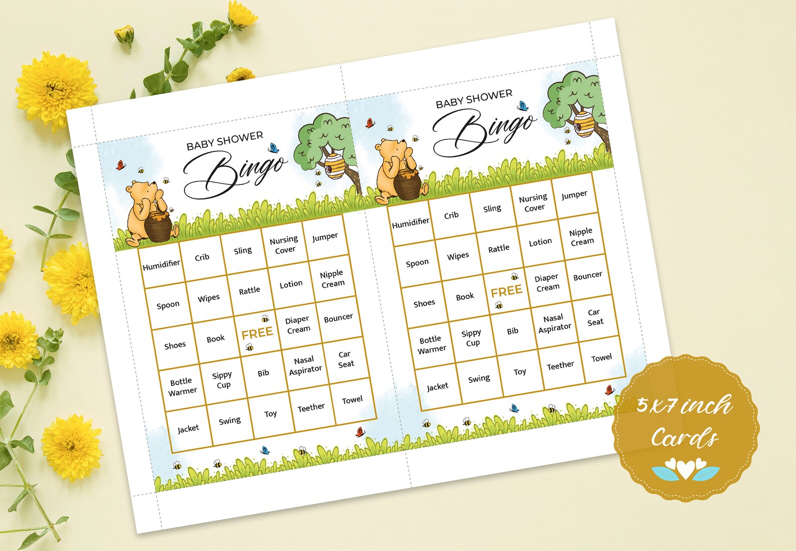 Baby Bingo Cards, Honey Loving Bear Baby Shower Bingo Set, 30 Pre ...