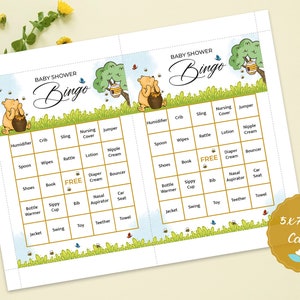 Baby Bingo Cards, Honey Loving Bear Baby Shower Bingo Set, 30 Pre ...