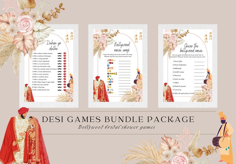 Desi Bridal Shower Games Bundle, Indian Bridal Shower, Bollywood Bridal ...