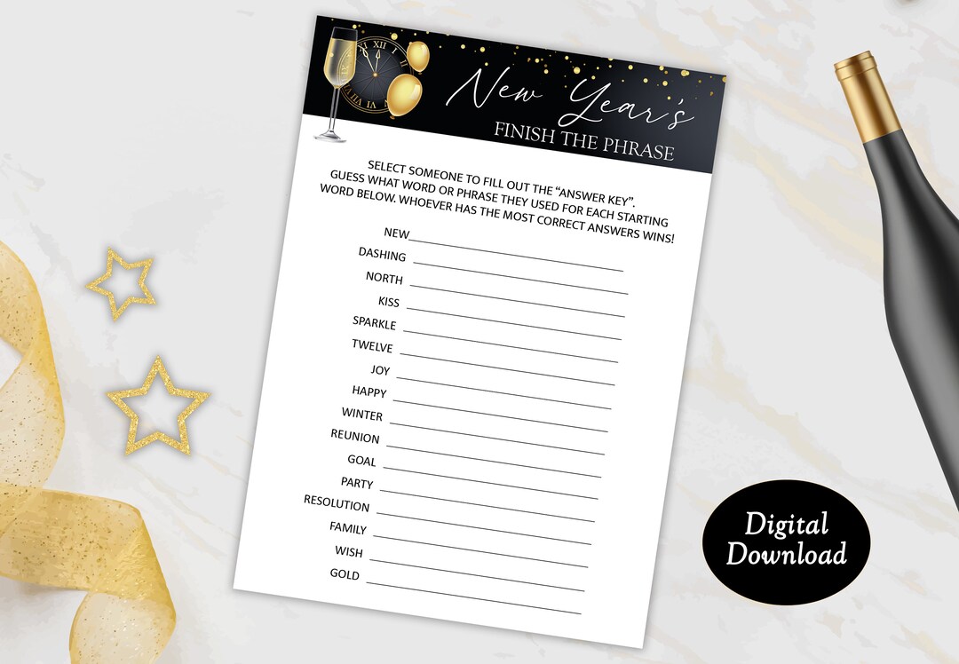 New Years Finish the Phrase Game, Family GAMES, Holiday Games, New ...