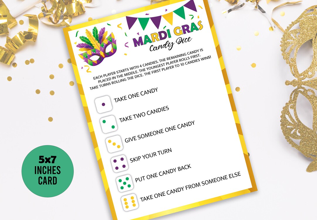 Candy Dice, Mardi Gras Games, Printable Mardi Gras Game Bundle Party ...