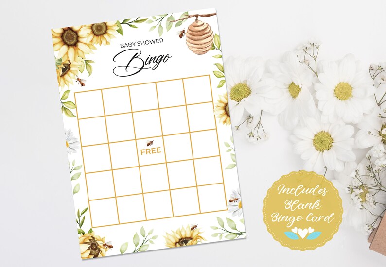 Baby Bingo Cards, Busy Bee Honey and Flower Baby Shower Bingo Set, 30 ...