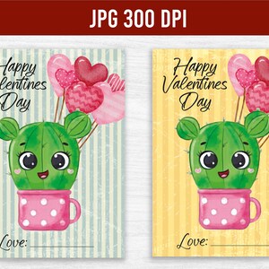 Printable Cactus Valentine Cards, Valentines Day Cards, Kids Valentine ...