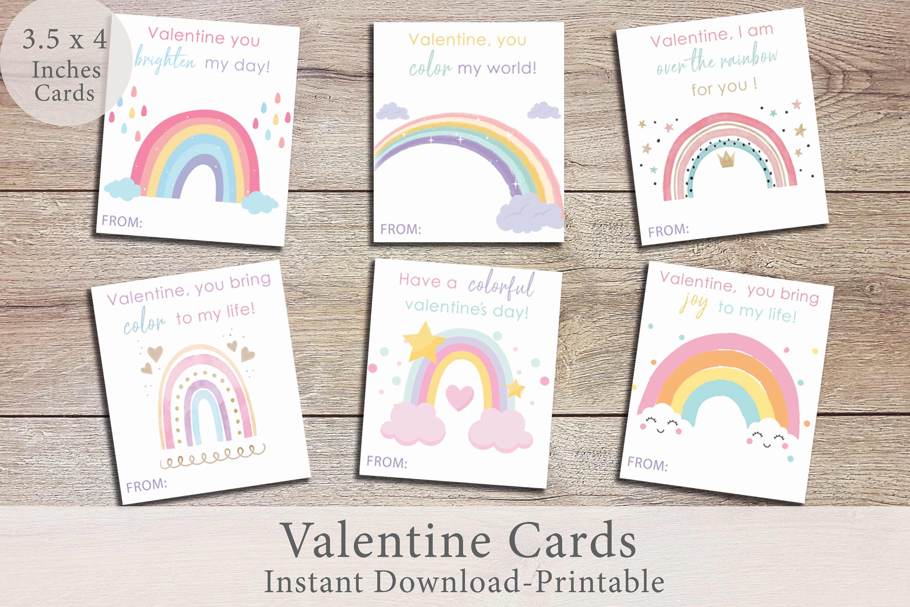 Printable Rainbow Valentine Cards, Rainbow Valentines Day Cards, Kids ...