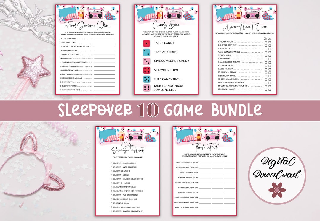 10 Sleepover Games Bundle, Sleepover Party Games, Slumber Party Games ...