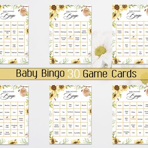 Baby Bingo Cards, Busy Bee Honey and Flower Baby Shower Bingo Set, 30 ...
