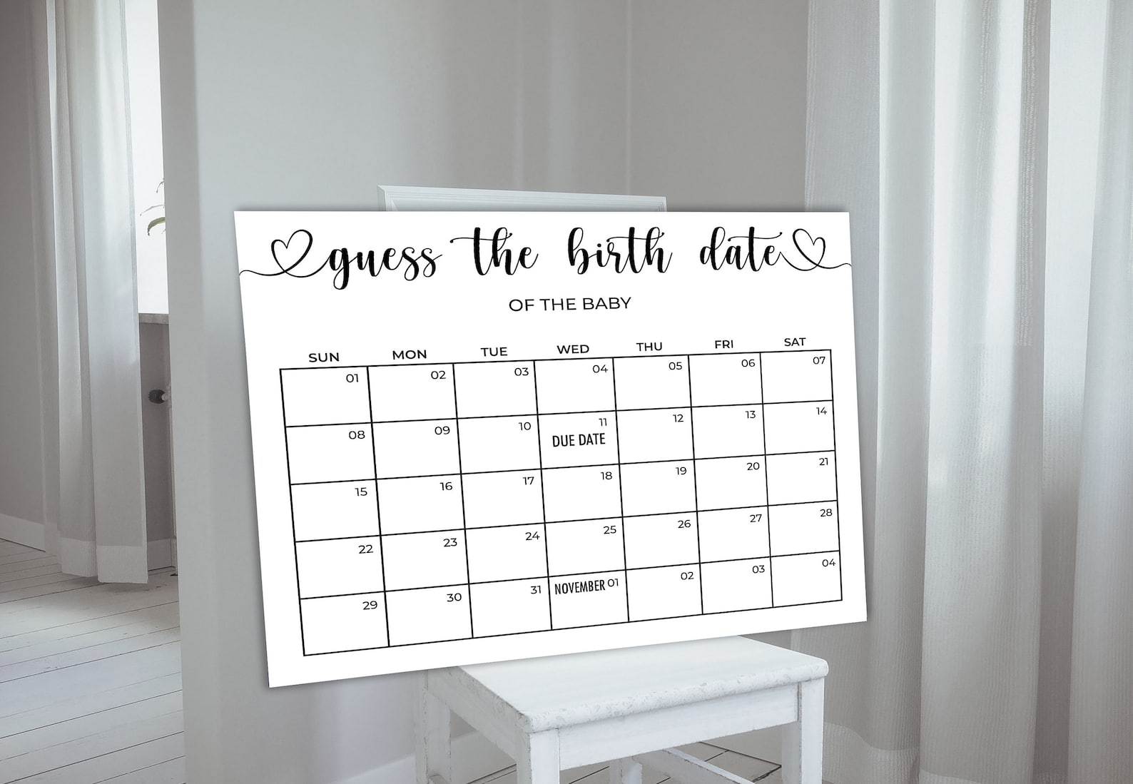 Minimalist Baby Due Date, Editable Guess the Birth Date of the Baby ...