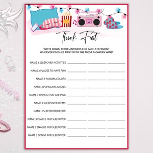 10 Sleepover Games Bundle, Sleepover Party Games, Slumber Party Games ...