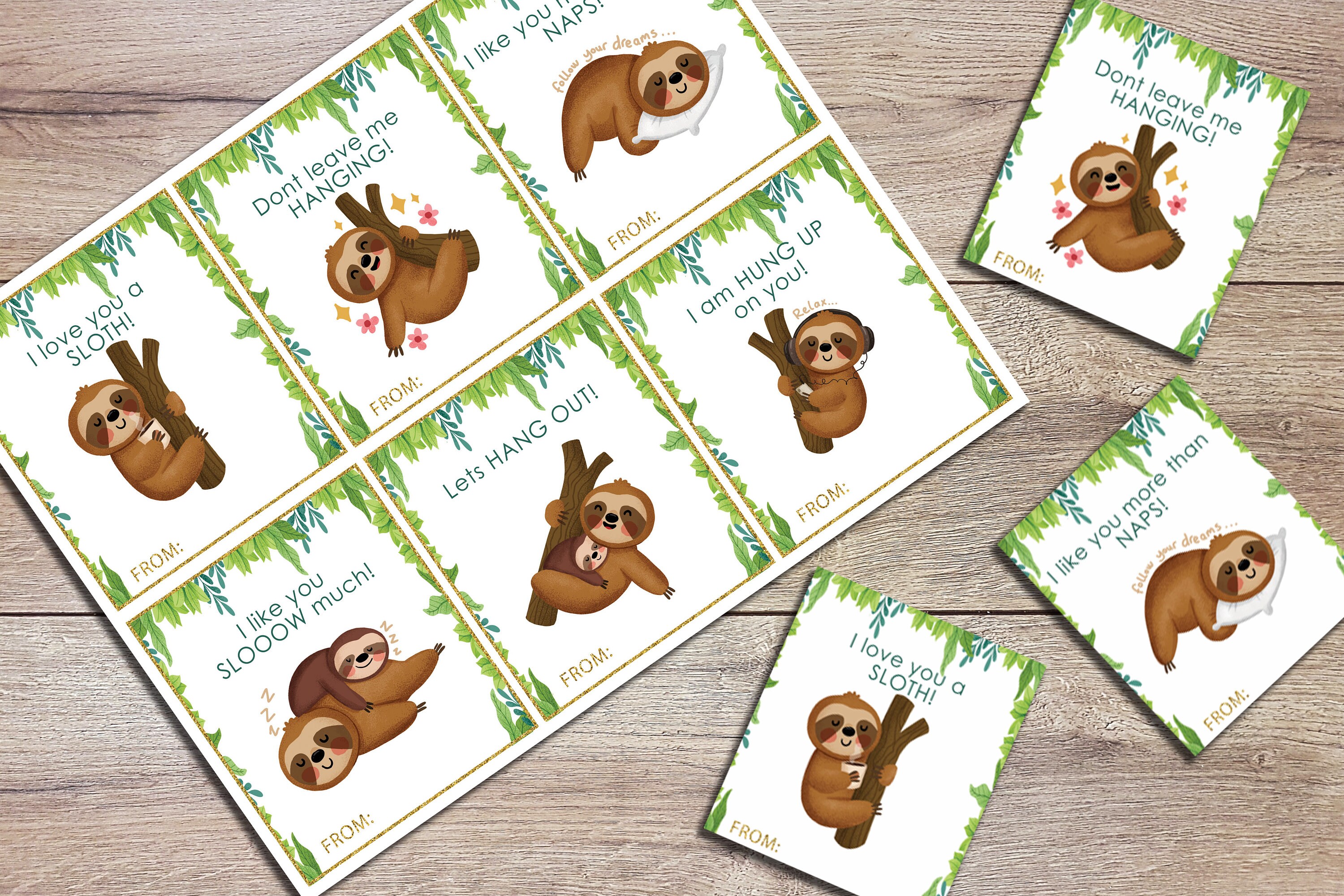 Printable Sloth Valentine Cards, Sloth Valentines Day Cards, Kids Day ...
