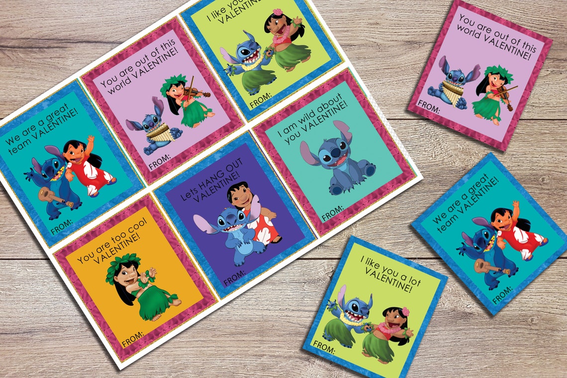 Printable Lilo and Stitch Valentine Cards, Valentines Day Cards, Kids ...