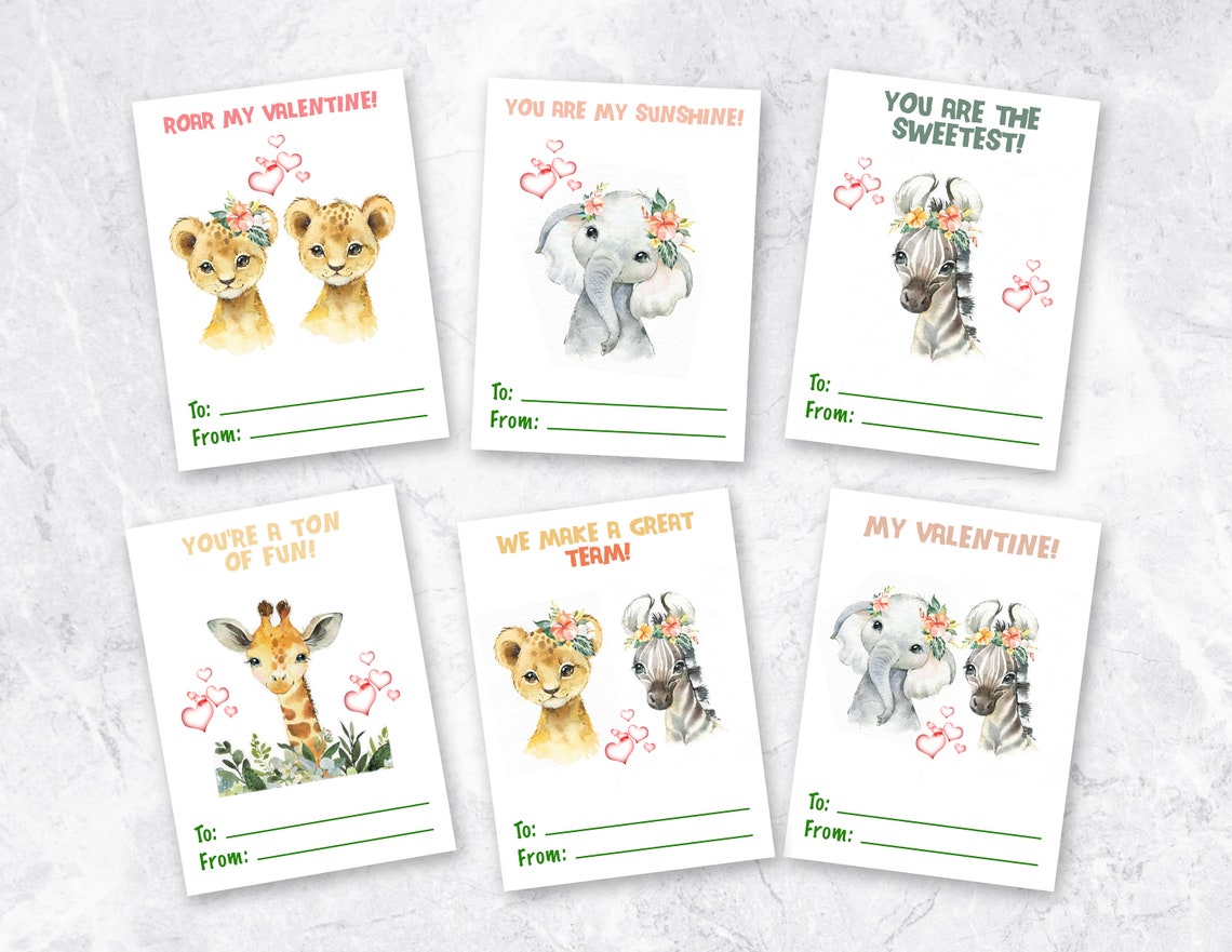 Printable Boho Safari Valentine Cards, Safari Day Cards Kids, Printable ...
