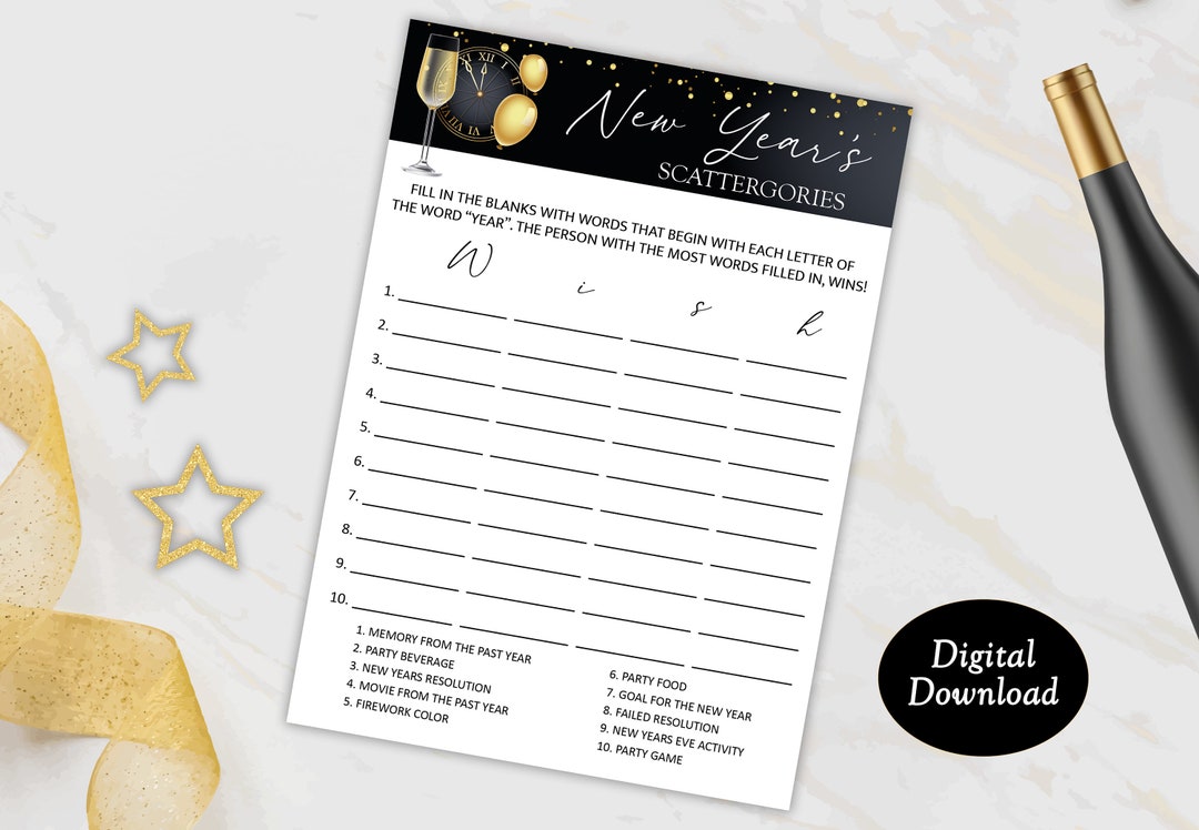 New Years Scattergories Game, Family GAMES, Holiday Games, New Years ...