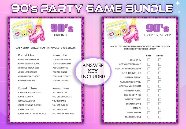 90s Party Games Bundle, 90s Party, 1990 Trivia, 1990s Activities, - Etsy