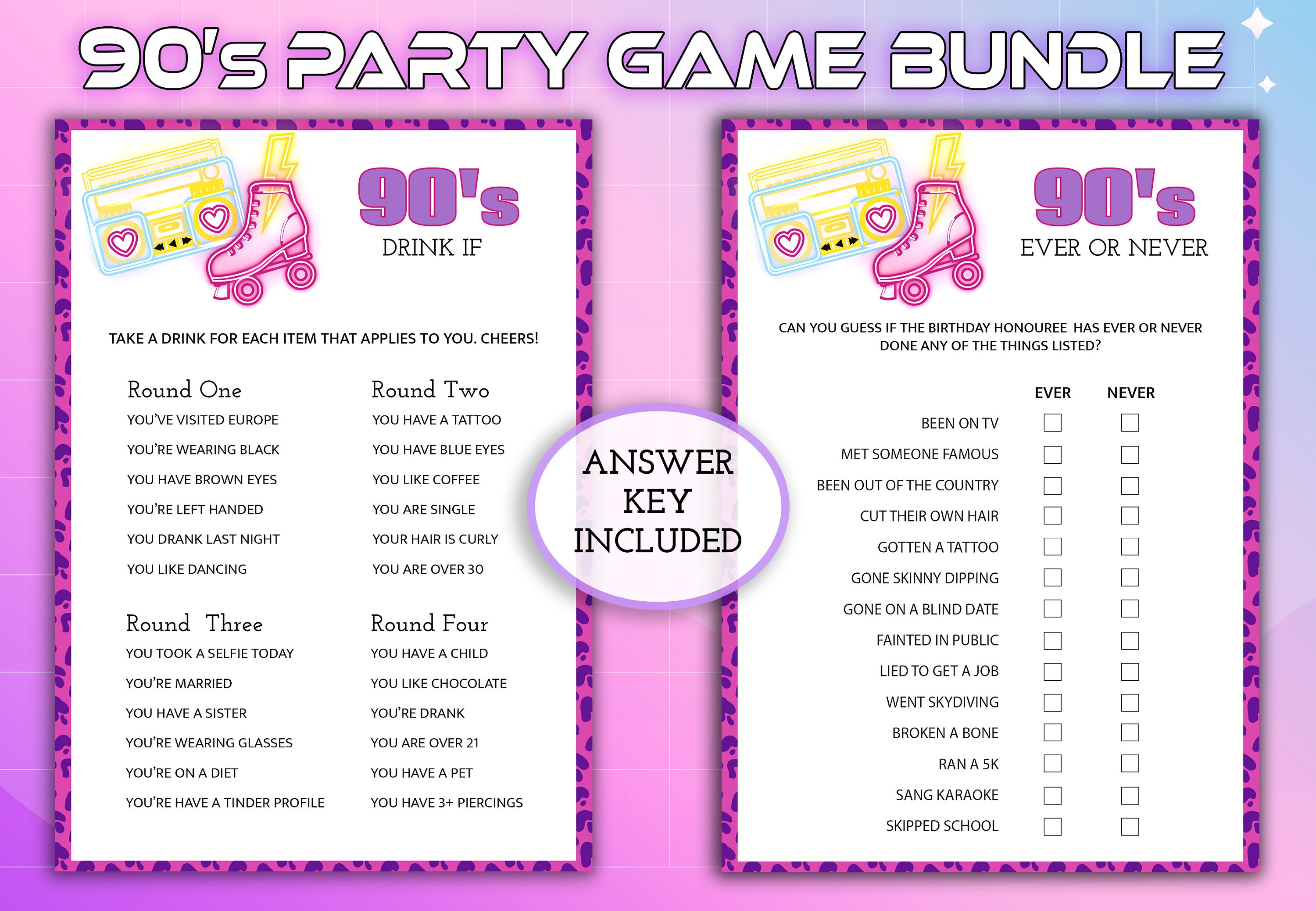 90s Party Games Bundle, 90s Party, 1990 Trivia, 1990s Activities, - Etsy