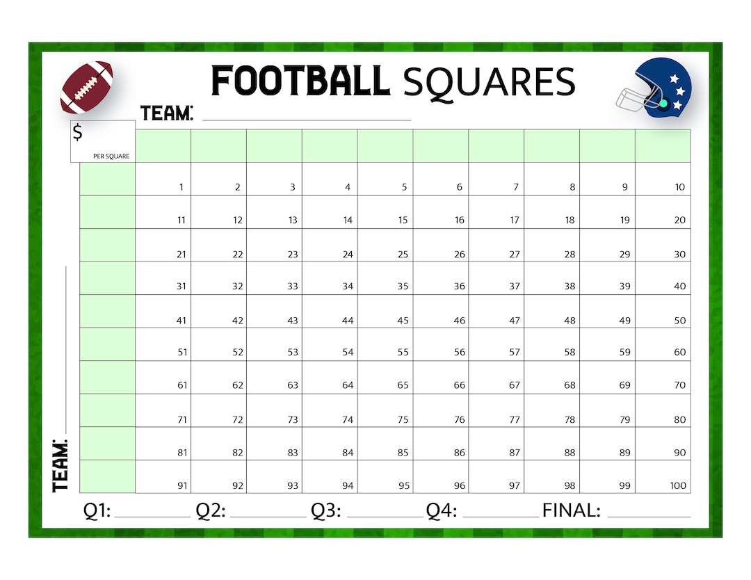 Football Squares, Printable Football Games, Football Game, Instant ...