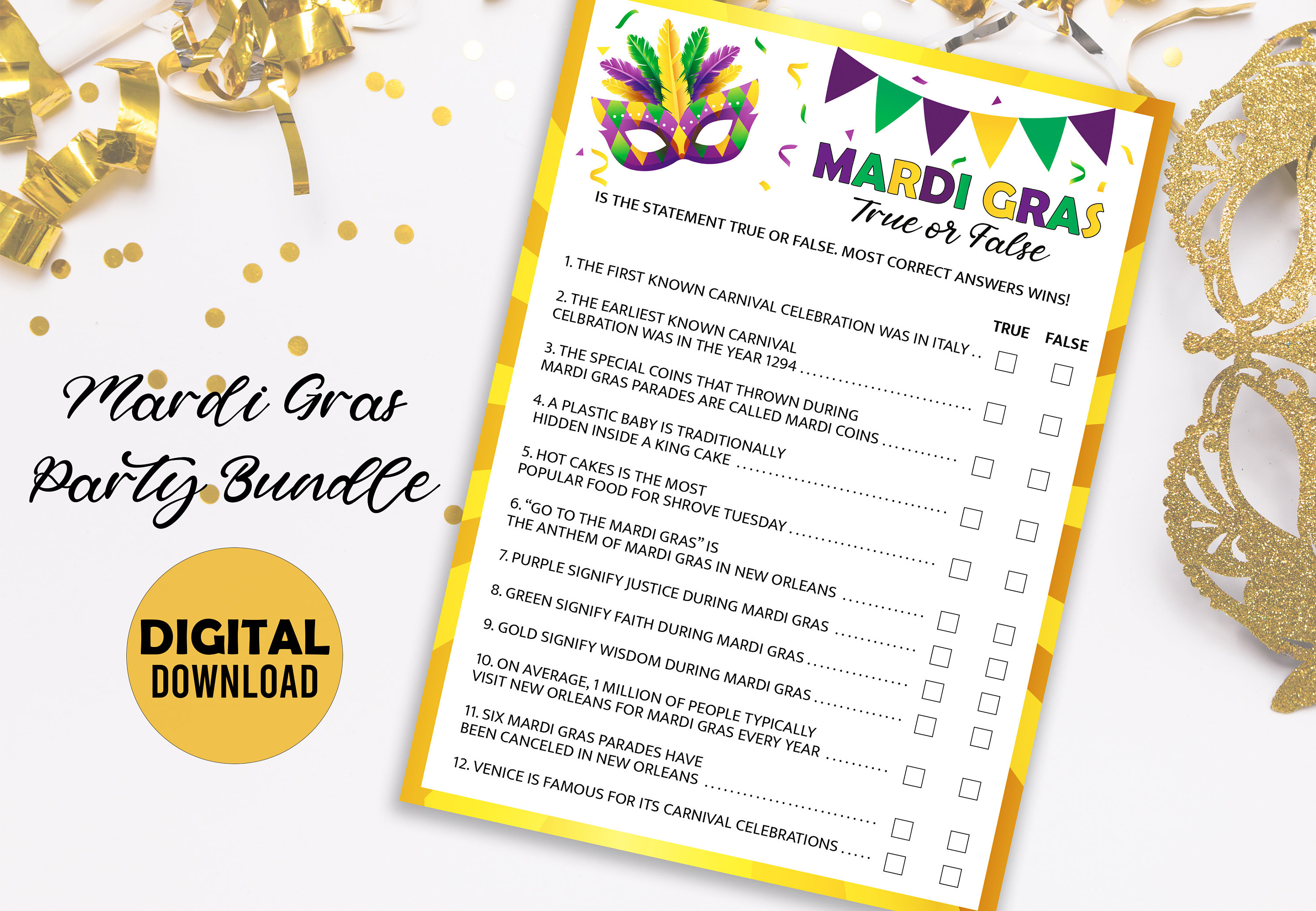 7 Printable Mardi Gras, Game Bundle Party Games and Activities, Mardi ...