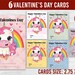 Printable Unicorn Valentine Cards, Valentines Day Cards, Kids Rainbow ...