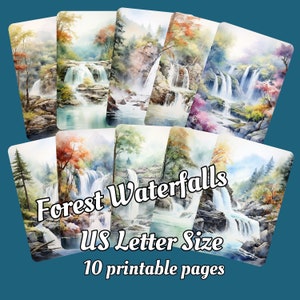 Forest Waterfall Collage Kit Pages. US Letter Size. Printable JPEG ...