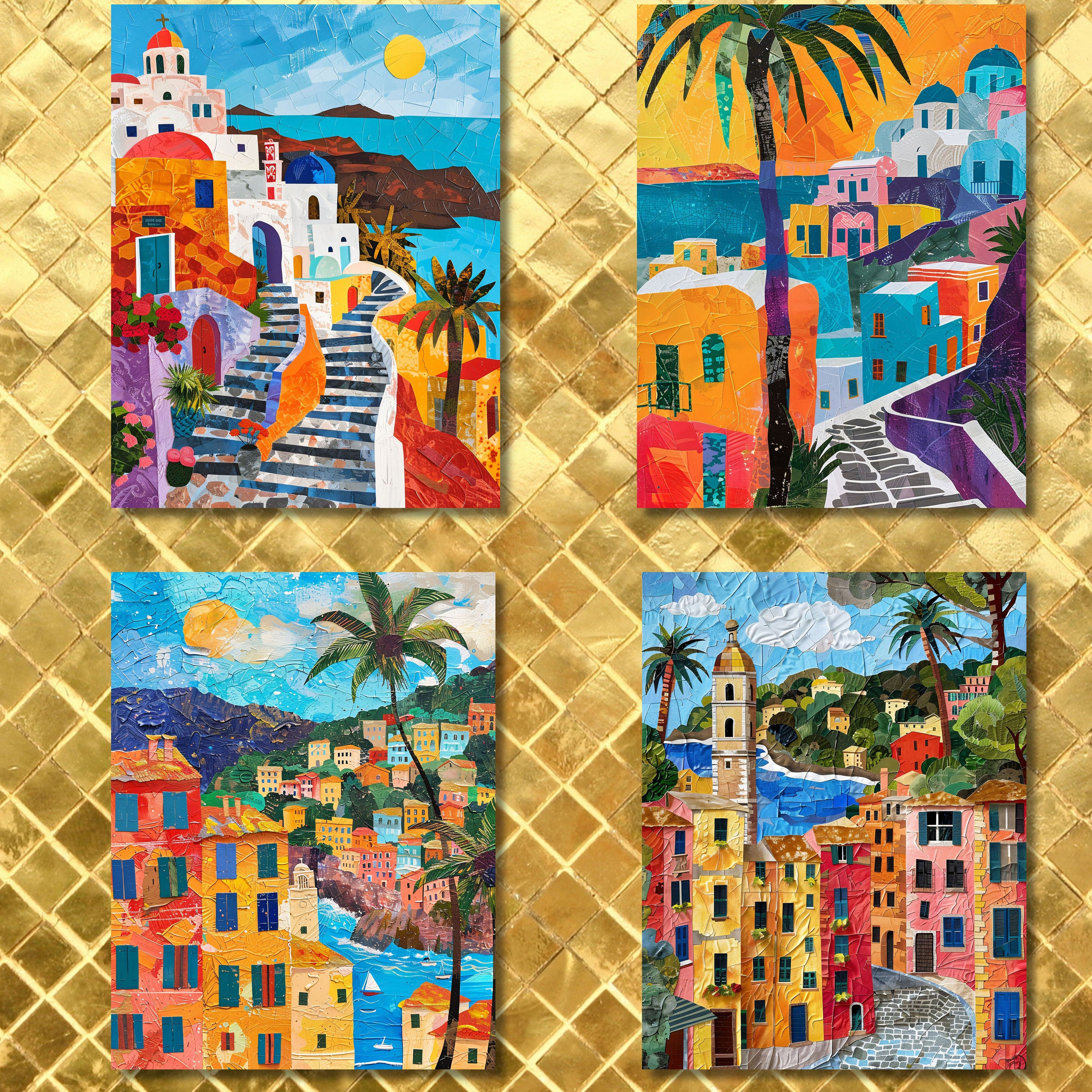 Mediterranean Paper Collage Craft Background Images. PDF Files and ...