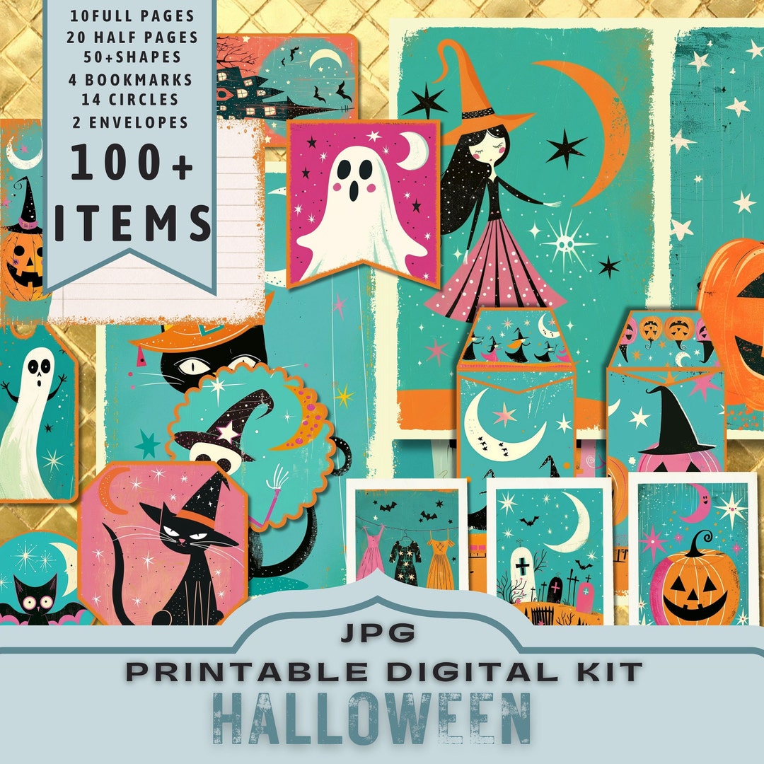 Halloween Digital Kit, Cardmaking, Journal Kit Printable. Midcentury ...