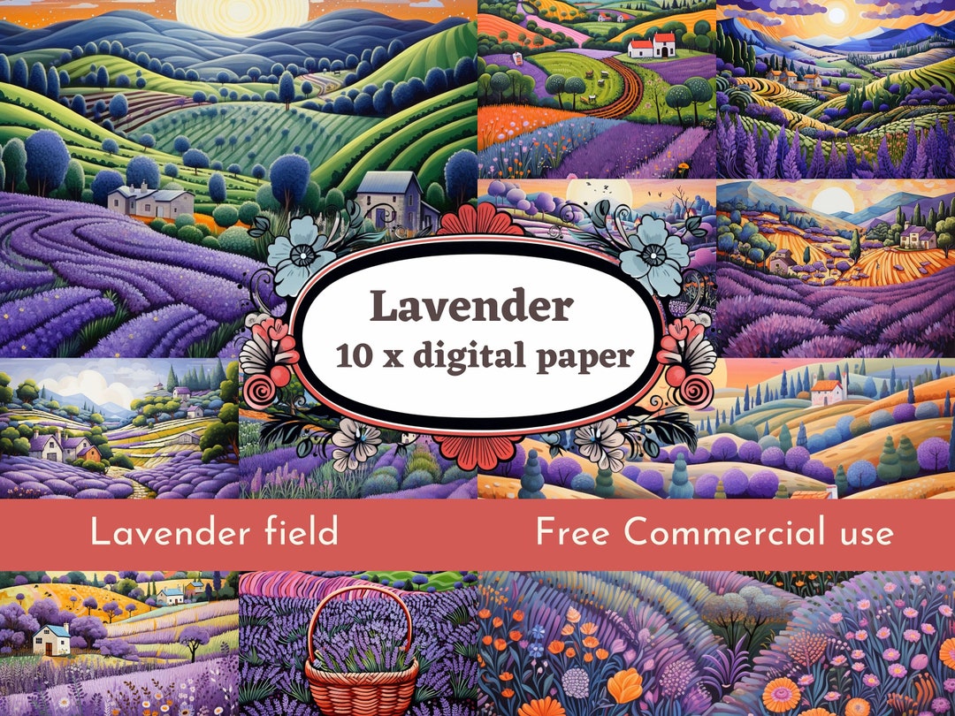 Lavender Field Digital Paper, Wild Flowers. PNG Files Scrapbook Paper ...