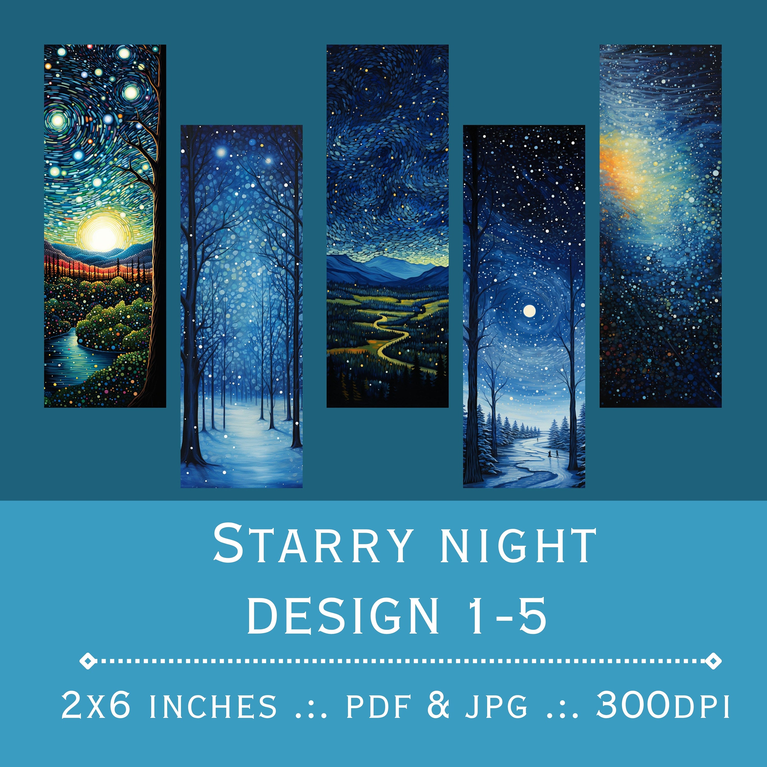 Starry Night Bookmarks: Dot Art, Print and Cut (PDF & JPEG) - Etsy UK