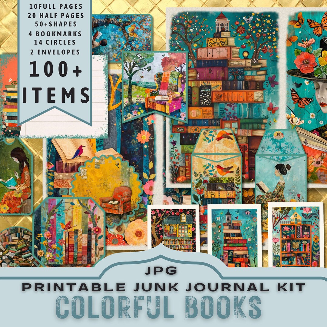 Colorful Books Reading Journal Kit, Half Pages, Full Pages, Cards, Tags ...
