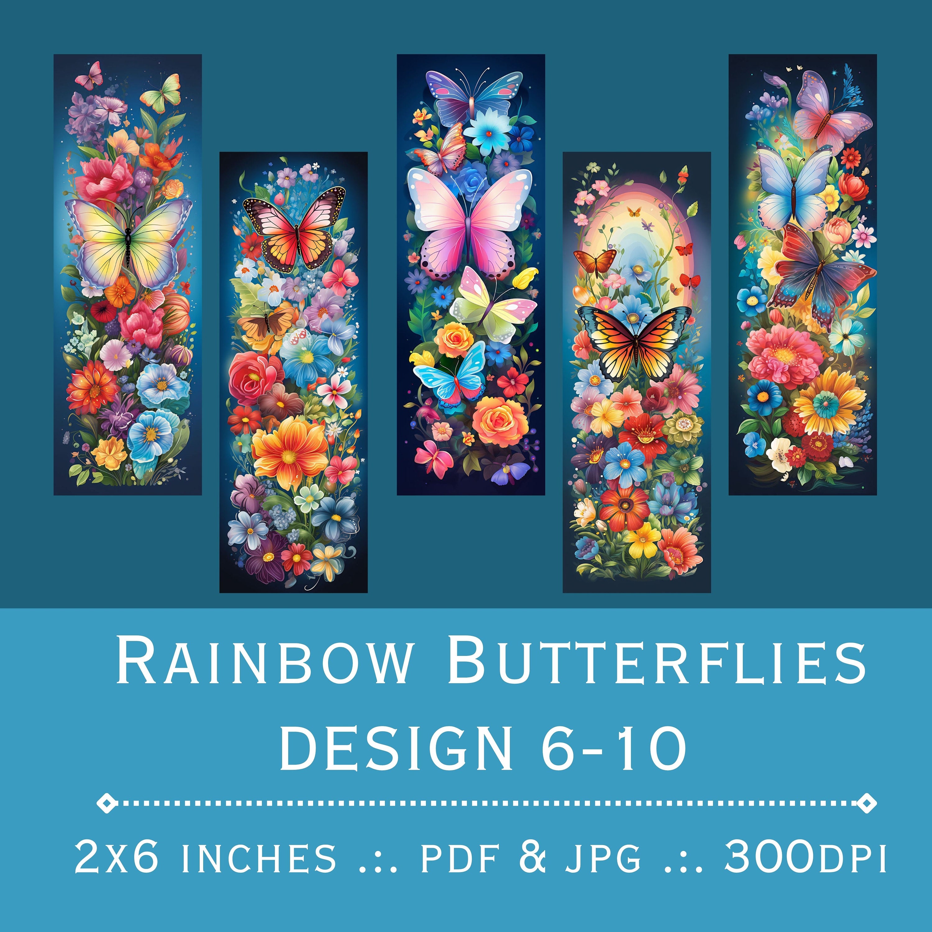 Rainbow Butterfly Bookmarks: Floral Print and Cut Set (PDF & JPEG) - Etsy