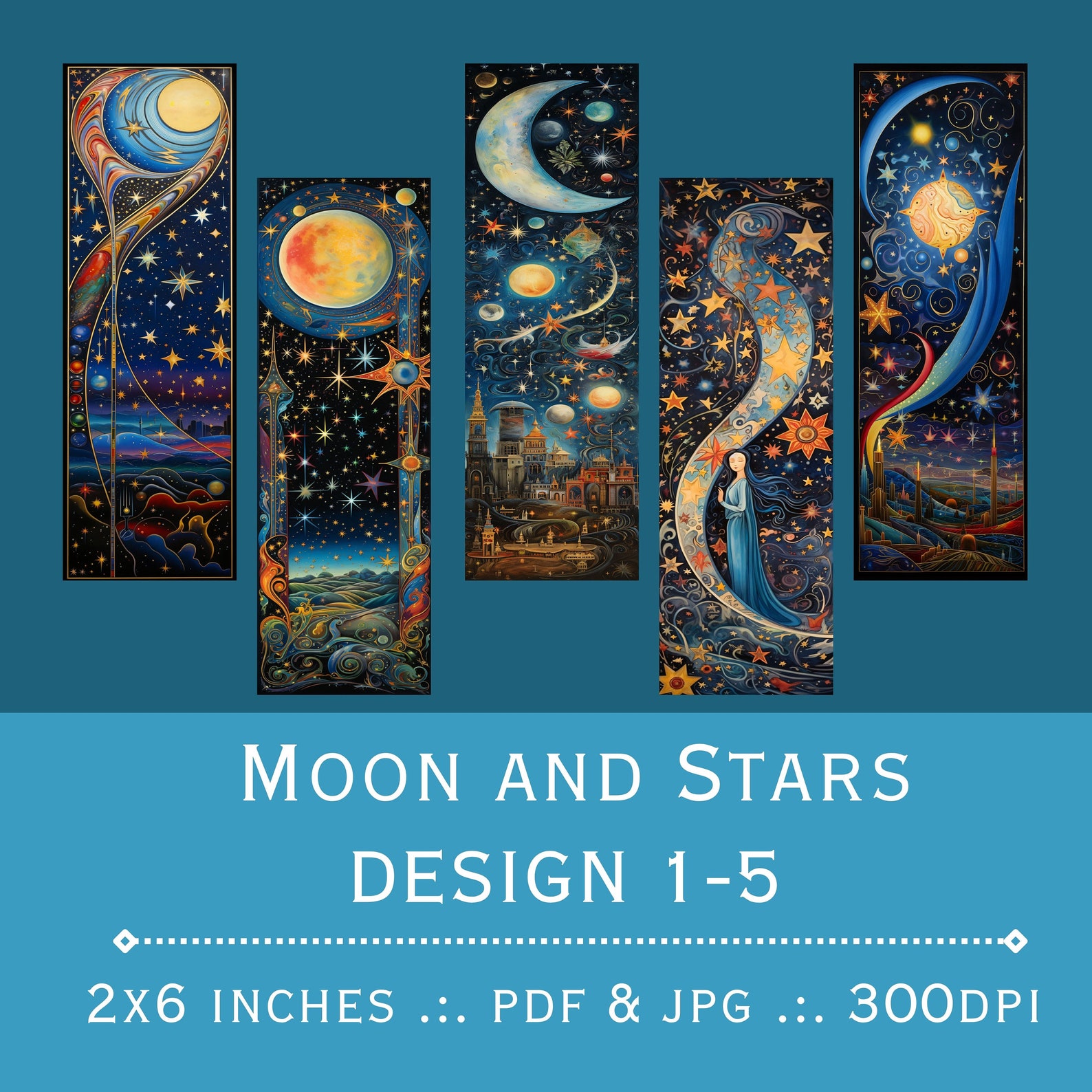 Print and Cut Bookmark Set Moon and Stars. Printable PDF and JPEG Files ...