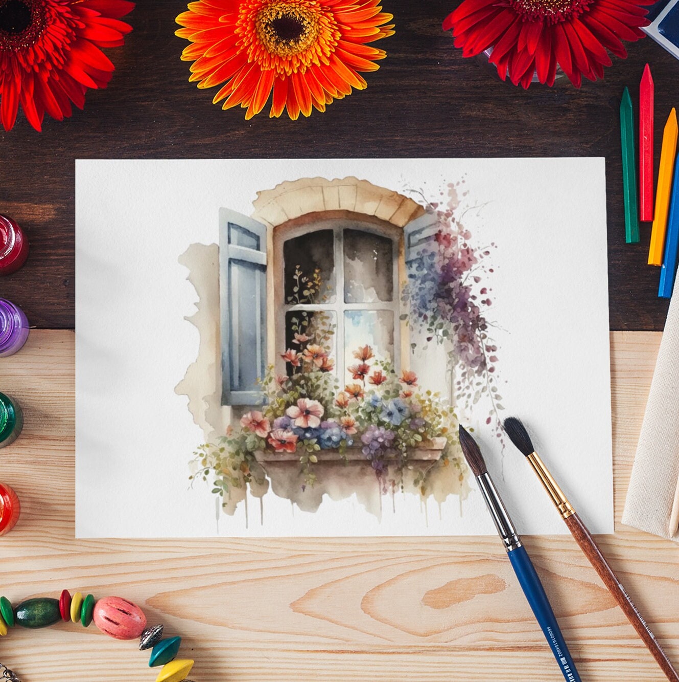 Flower Window Watercolor Clip Art. Digital Watercolor. PNG Files ...