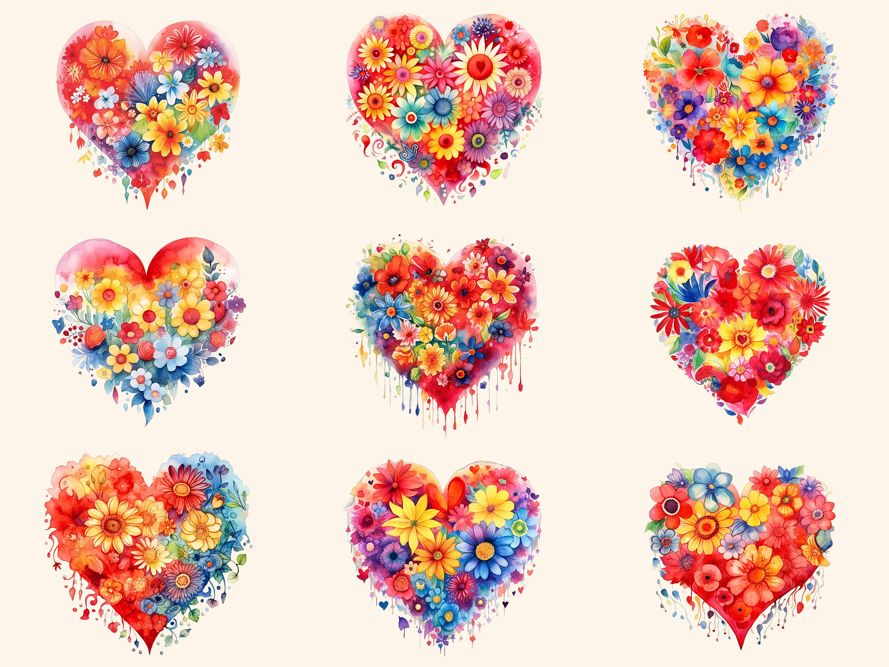 Rainbow Heart Clip Art, Png. Watercolor Clip Art. Rainbow Flowers ...