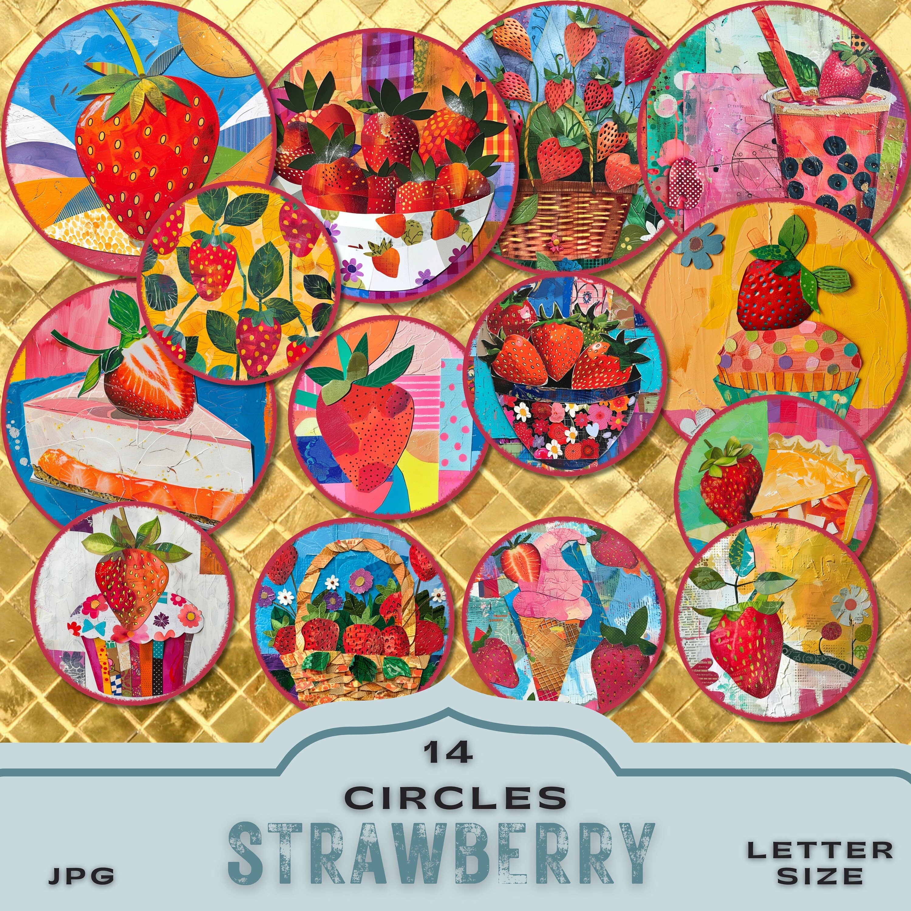 Strawberry Paper Collage Kit: Printable Journal & Cardmaking 30 Jpg ...